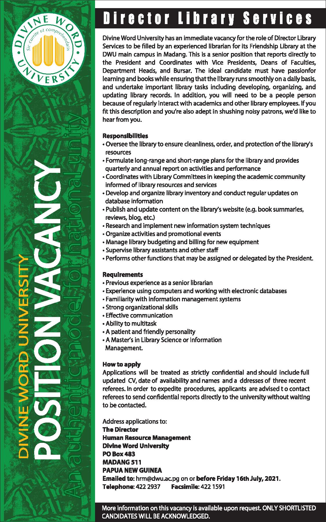 Friendship Library DWU, Madang (+675 424 1862)
